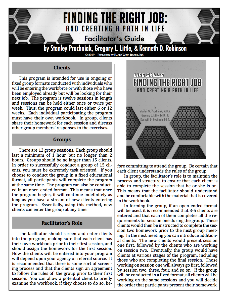 Finding the Right Job Facilitator's Guide - Moral Reconation Therapy ...